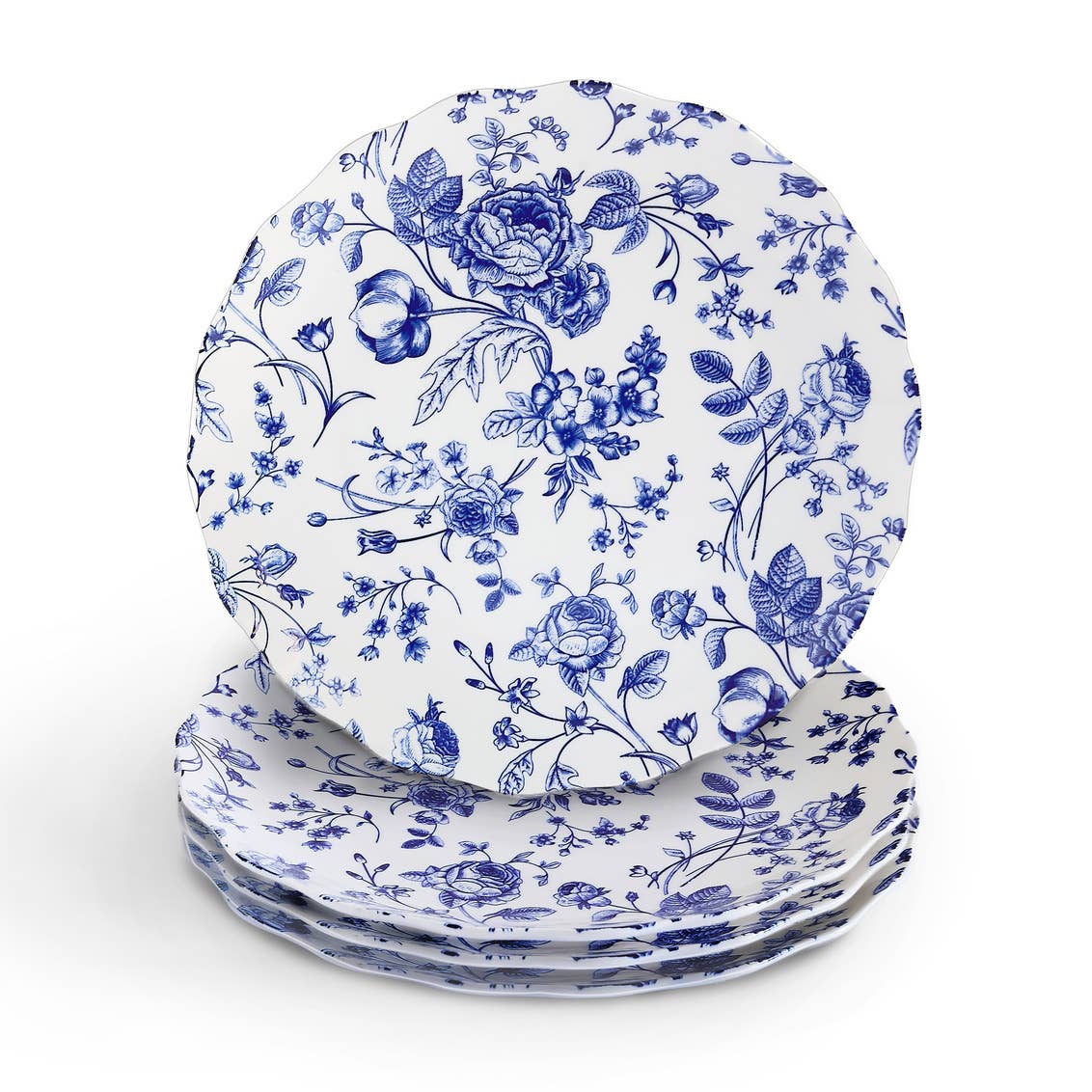 Set of Four Blue Vintage Scalloped Appetizer Plate Set